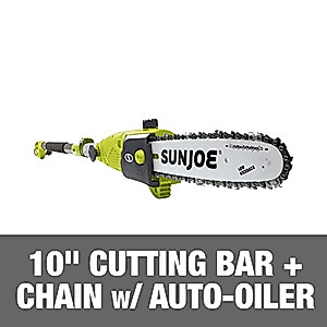 Sun Joe SWJ803E 10 inch 8.0 Amp Electric Multi-Angle Pole Chain Saw, Green