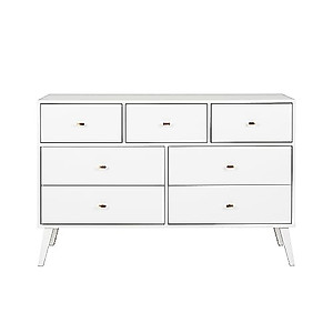 Prepac Milo Mid-Century Modern 7 Drawer Double Dresser for Bedroom, Wide Chest of Drawers, Contemporary Bedroom Furniture, 16" D x 52.5" W x 33.75" H, White, WDBR-1407-1