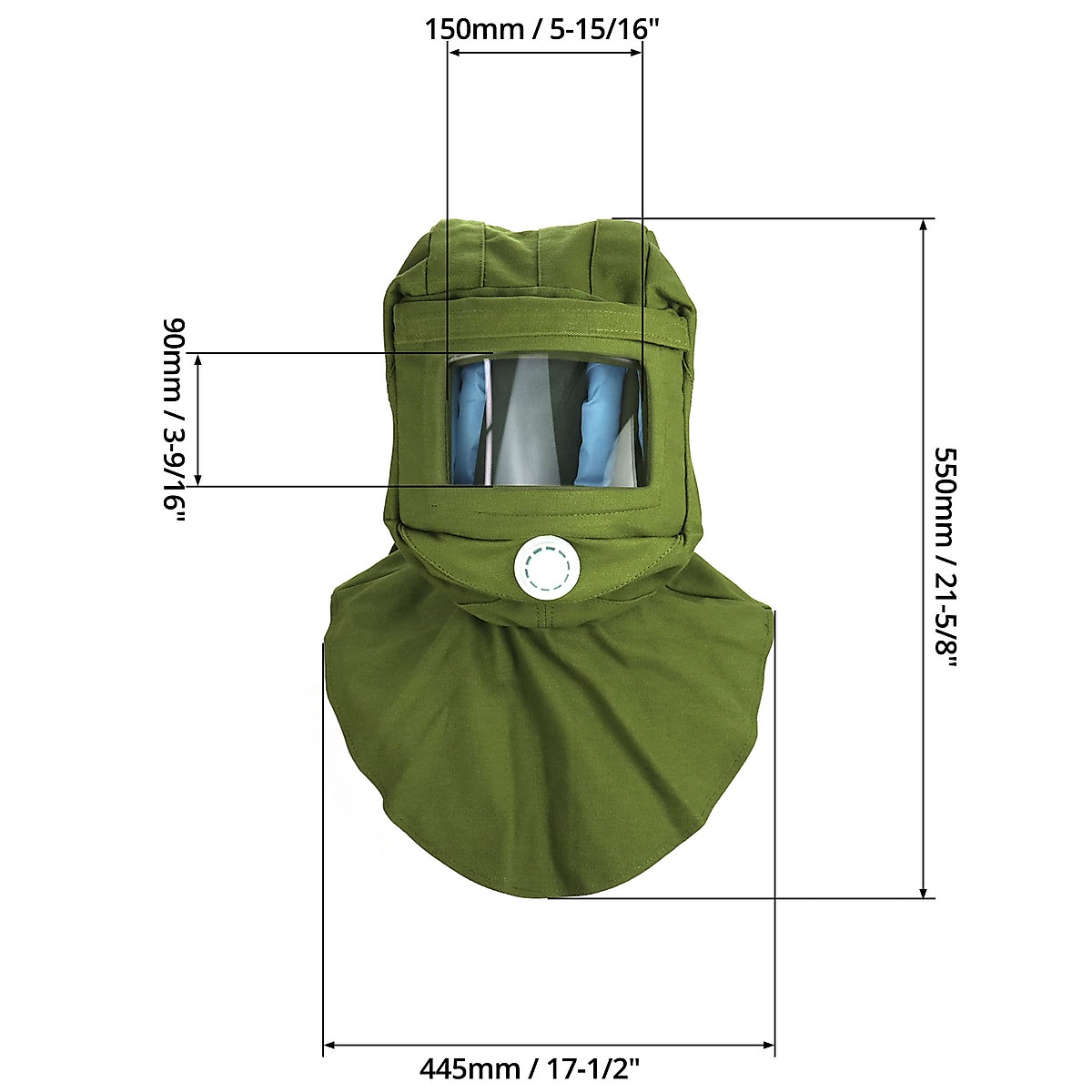 QWORK Sand Blasting Hood Cap, Shawl Cap Sandblasting Mask Anti Dust/Wind Sandblasting Tool Mask,Cut/Scratch/Heat Resistant Neck Protector, Green