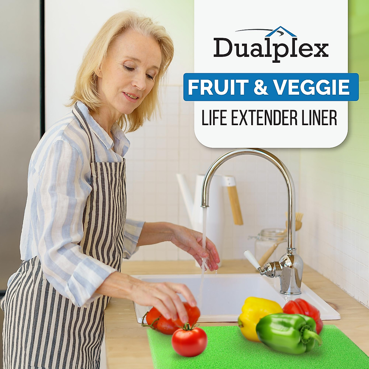 Dualplex® Fruit & Veggie Life Extender Liner for Fridge Refrigerator Drawers, 13 x 10.5 Inches (4 Pack) – Extends The Life of Your Produce & Prevents Spoilage