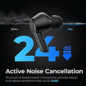 SoundPEATS T3 Wireless Earbuds Active Noise Cancelling Bluetooth 5.2 Headphones in-Ear ANC Earphones with Transparency Mode, Sound+ AI ENC Tech for Clear Calls, Touch Control, Immersive Stereo Sound