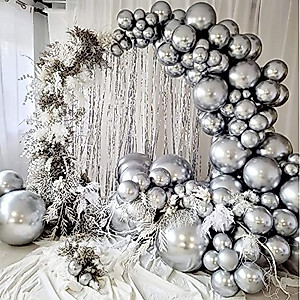 MOMOHOO Metallic Silver Balloons Garland - 60Pcs 18/12/10/5 Inch Silver Balloons Different Sizes, Silver Chrome Balloons Silver Latex Ballons Wedding Balloon, Engagement Anniversary Party Decorations