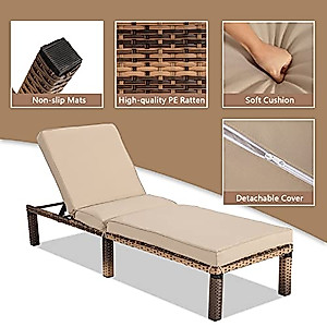 LEISU Outdoor Chaise Lounge Chair, Reclining Adjustable Pool Chairs with Cushion, PE Wicker, Chaise Lounge Chairs for Outside Set of 2, for Deck, Poolside, Backyard (2 pcs)