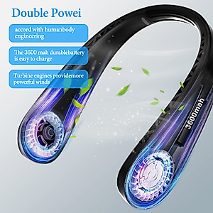 XUANYUQL Portable Neck Fan bladeless neck fan 3600mAh battery fans portable personal fan 360°Cooling Leafless Rechargeable USB Powered Desk Fan neck fan for women men 3 Speeds-Black