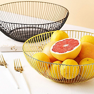 IBWell Wire Fruit Basket Fruit Bowl Kitchen Fruit Basket Stand Fruit Bowls for the Counters Metal Fruit Bowl(Round Black)