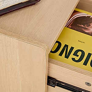 LKTART Rustic Rattan Nightstand 2 Drawer, End Table Side Table Bedside Wooden Storage Living Room Bedroom