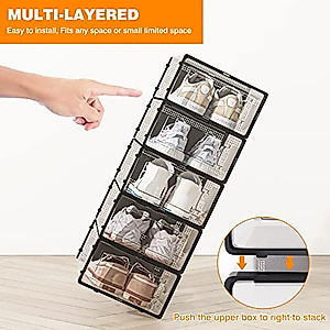 Fixwal Clear Shoe Storage Boxes Stackable, 12 Pack XL-Large Shoe Storage Organizers, Stackable Clear Plastic Boxes for Closet, 13.2 (L) x 10.1 (w) x 6.42 (H) Inch, Black