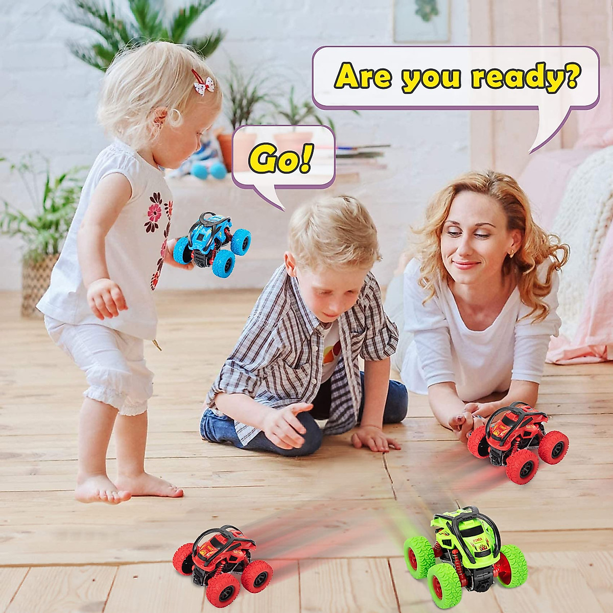 LODBY Toddler Toys for 2 3 4 5 Year Old Boy Easter Gifts, Pull Back Vehicle Monster Trucks for Toddlers Toys Age 2-4-6 Friction Powered Toys Car for Boys/Girls Birthday Gifts for 2 3 4+ Year Old Toys