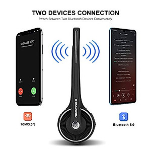Trucker Bluetooth Headset Wireless Headset with Microphone Over The Head Headset with Noise Cancelling Sound On Ear Car Earphones Office Earpiece for Cell Phone Skype Call Center Bluetooth V5.0