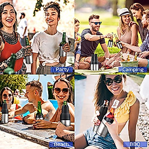 Stepstall Beer Bottle and Can Cooler with Beer Opener, 12 oz. Slim Can Beer Bottle Insulators Holder, Vacuum Insulated Double Walled Stainless Steel, Silver