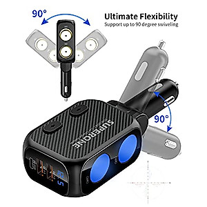 SUPERONE 180W Cigarette Lighter Splitter with 20W PD, 2-Socket Cigarette Lighter Adapter, Fast USB C Car Charger with Type-C 20W PD & QC 3.0 for Dash Cam, GPS, Laptop/iPad/iPhone 14/13/12/11/X/Samsung