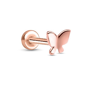Rose-Tone 316 Stainless Steel Threadless Push Pin Nose Ring Labret Monroe Stud Butterfly, 3/8" (10mm) Post Length 16G