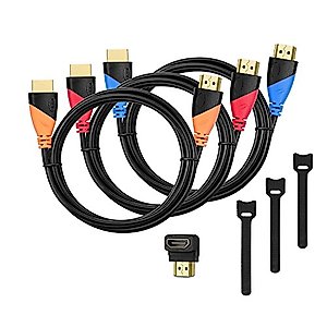 HUANUO High-Speed HDMI Cable 6ft (3 Pack)- 6 Foot HDMI Cables Cord with Gold Plated Connectors, Cable Tie and Right 90 Degree Angle Adapter