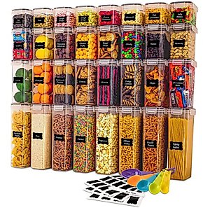 Lifetime Home 32 PACK Airtight Food Storage Containers Set with Lids for Kitchen & Pantry Organization - BPA-Free for Cereal, Pasta, Rice, Vegetables, Fruits & Flour - FREE Markers and Labels