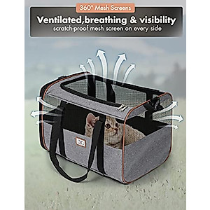 Lekereise Cat Dog Carrier with Wheels Airline Approved Rolling Pet Carrier with 1 Bowl, Grey