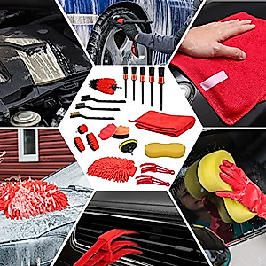OELON 22 PCS Car Detail Brush Kit, Car Auto Drill Wash Brushes Set, Automotive Car Interior Brush Cleaning Kit for Wheel, Air Vents, Dashboard, Emblems, Engine, Carpet, Tire, Rim, Leather