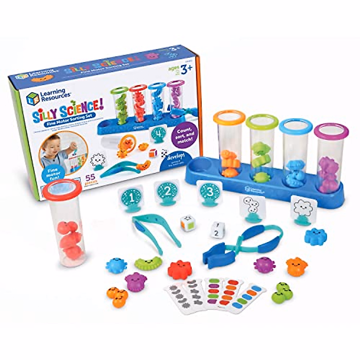 Learning Resources Silly Science Fine Motor Sorting Set, STEM Toys for Kids, Educational Toy, Preschool Fine Motor Skills, PreK Manipulatives, 55 Pieces, Age 3+ Gifts for Boys and Girls