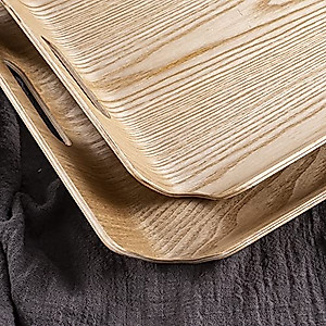 Serving Tray,Wood Serving Tray with Handles,Wooden Trays for Eating,Nature Wooden Breakfast Tray for Sofa,Bed,Eating,Working,15.4*11.2*1.8 inch(Small)