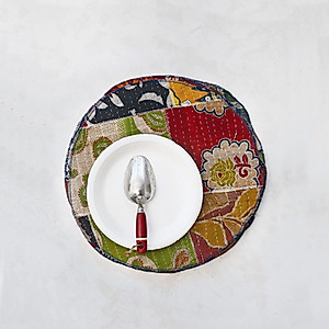 Creative Co-Op Round Cotton Patchwork Kantha, Multicolor Placemat, Multi Large