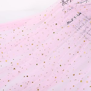 Gold Glitter Sequin Tulle Fabric Star Moon Tutu Skirt Dress Sewing, 63" x 11 Yard Birthday Ribbon Wedding Veil Backdrop Decoration Gauze