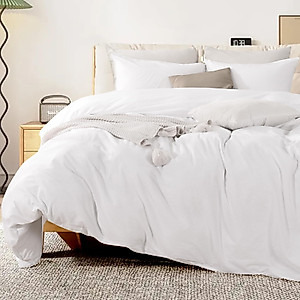 NEXHOME PRO Cotton Duvet Cover Kids Twin Size Linen Look White Organic Natural 100% Washed Cotton Duvet Cover Set 2 Pieces Bedding Set with Zipper Closure and Corner Ties, Breathable(No Comforter)