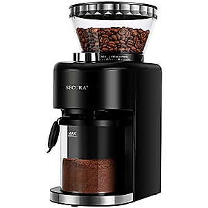 Secura Conical Burr Coffee Grinder, Adjustable Burr Mill with 35 Grind Settings, Electric Coffee Bean Grinder for 2-12 Cups, Black, Large