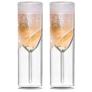 GALVANOX LèVale Gift for Couples (Gift Boxed) Freezable Champagne Flute Glasses - Double Walled Freezer Chilled Stemless Wine Glass with Ice Walls, 7 oz (Gift set of 2)