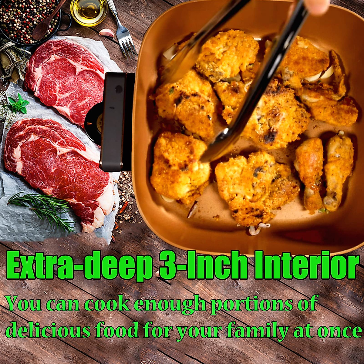 Extra Deep Electric Skillet Nonstick - Serves 3 to 5 People (6Qt.)