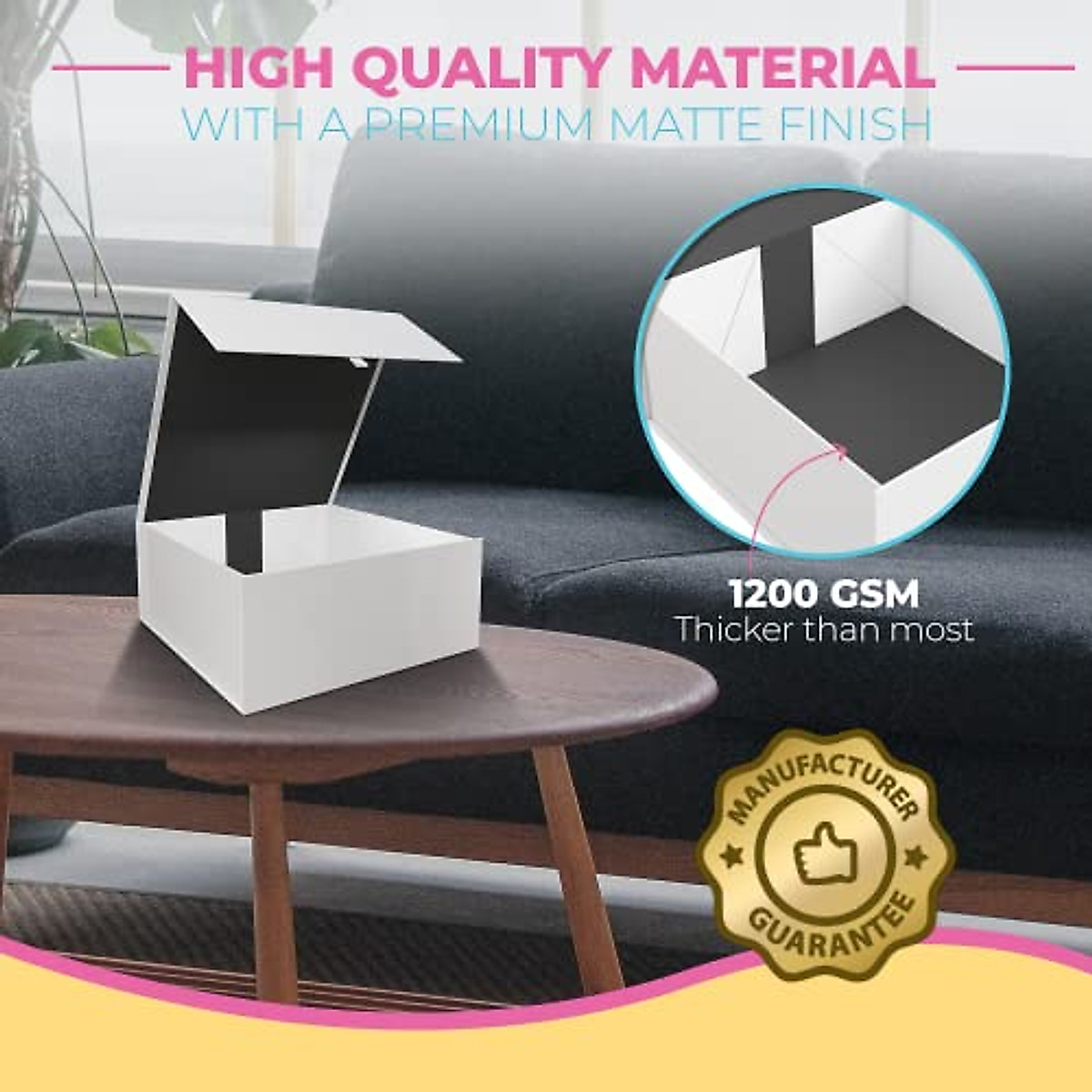 Kiniu 1 Pack White Gift Boxes with Lids for Presents - Collapsible Magnetic Closure Box for Bridesmaid Proposal, Groomsman, Wedding, Birthday, Shirt Gift Box - 9.25x9.25x3.75 Inches