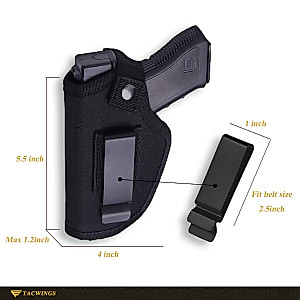 TACWINGS Universal Gun Holsters for Men Women, WB/OWB 9mm Holsters for Pistols Right Left,Concealed Carry Holster Fits S&W M&P Shield Glock 17 19 26 27 42 43 Revolver, Similar Handguns (2-Pack)