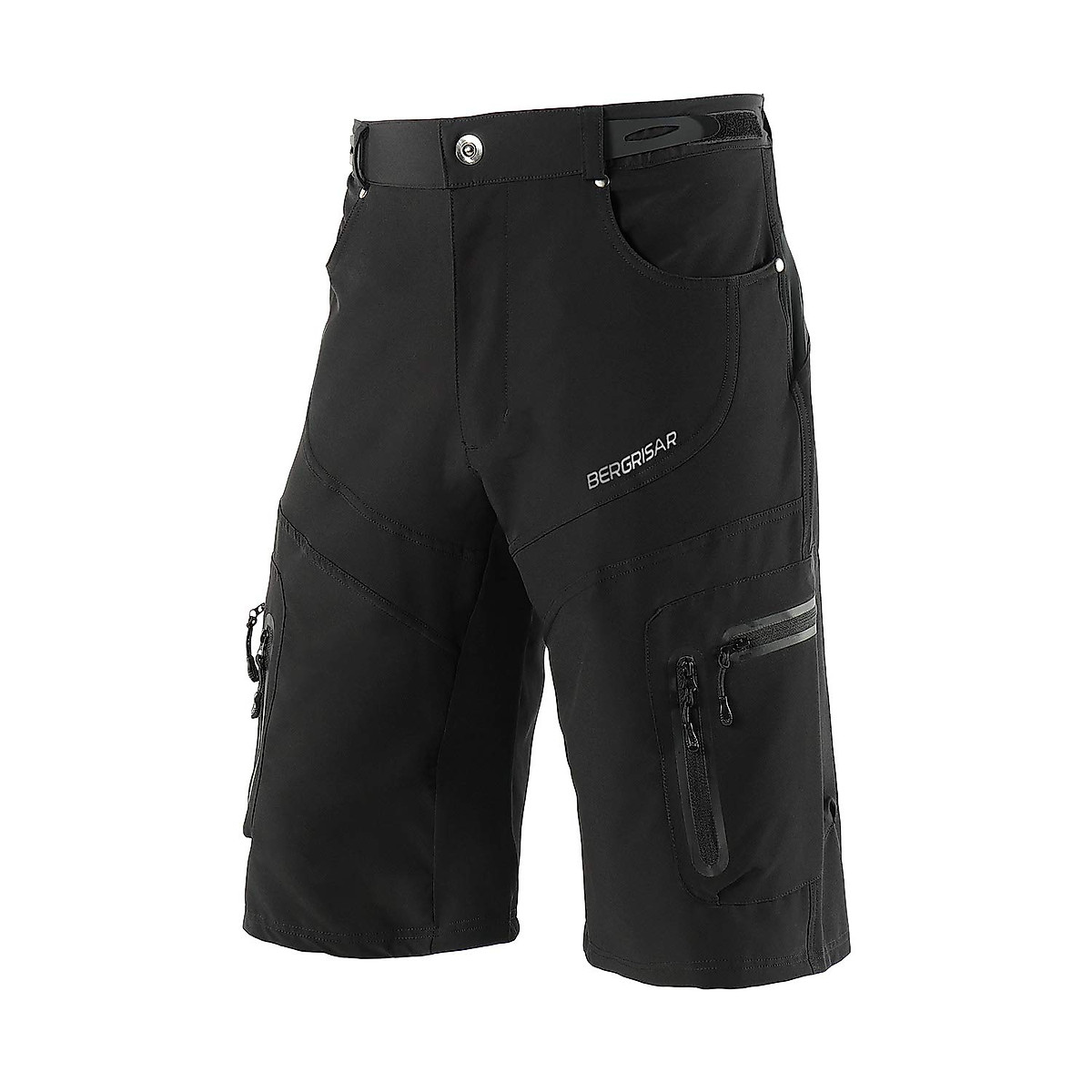 BERGRISAR Men's Cycling Shorts Mountain Bike Shorts Bicycle Shorts Biking Shorts Zipper Pockets 1806BG Black Size X-Large