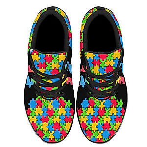 Autism Shoes Womens Mens Lightweight Breathable Running Sneaker Classic Autism Awareness Puzzle Print Tennis Walking Gym Shoes Black Size 10.5