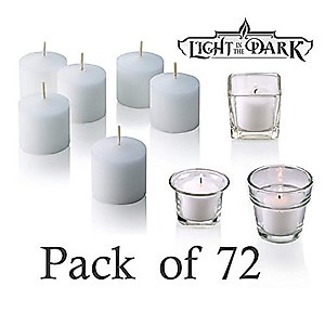 Light In The Dark White Votive Candles - Box of 72 Unscented Candles - 10 Hour Burn Time - Bulk Candles for Weddings, Parties, Spas and Decorations