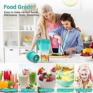 Portable Blender for Shakes and Smoothies, 16 Oz Mini Blender cup, HUIJUTCHEN Personal Blender with Six Blades USB Rechargeable Juicer Blender Cup for Baby Food Travel Kitchen, 470ML Green