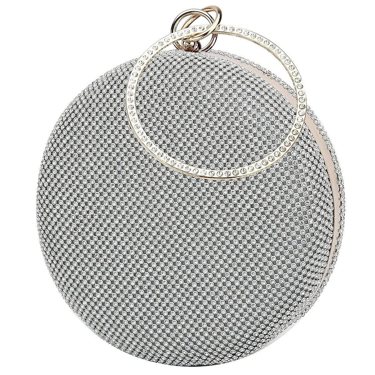 UBORSE Round Rhinestones Clutch Purse for Women Formal Evening Bag Sparkly Wedding Bridal Clutch Purse Prom Party Handbag Silver