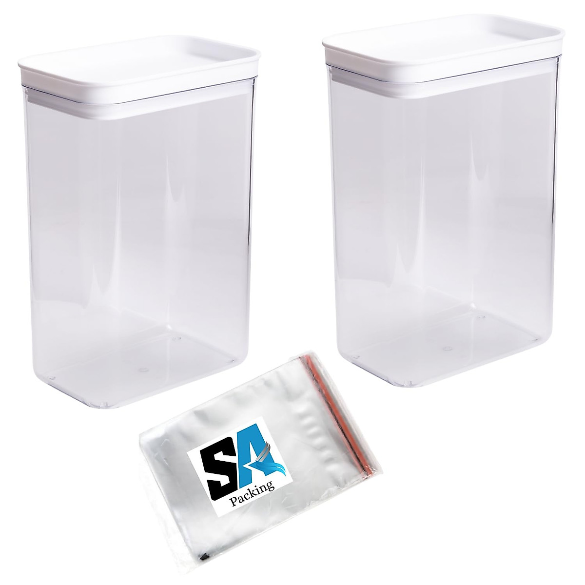 Generic SA Packing 2 Pack Mainstays Rectangular Plastic Food Storage Canister - Large - 6.61”W x 4.24”D x 9.8”H​, clear