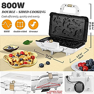 Mini Waffle Maker Dinosaur Waffle Iron for Kids 7 Unique Dino Waffle in Minutes, Electric Nonstick Waffle Pancakes Maker with Removable Plates Breakfast Maker Machine, Fun Gift for Kids Family