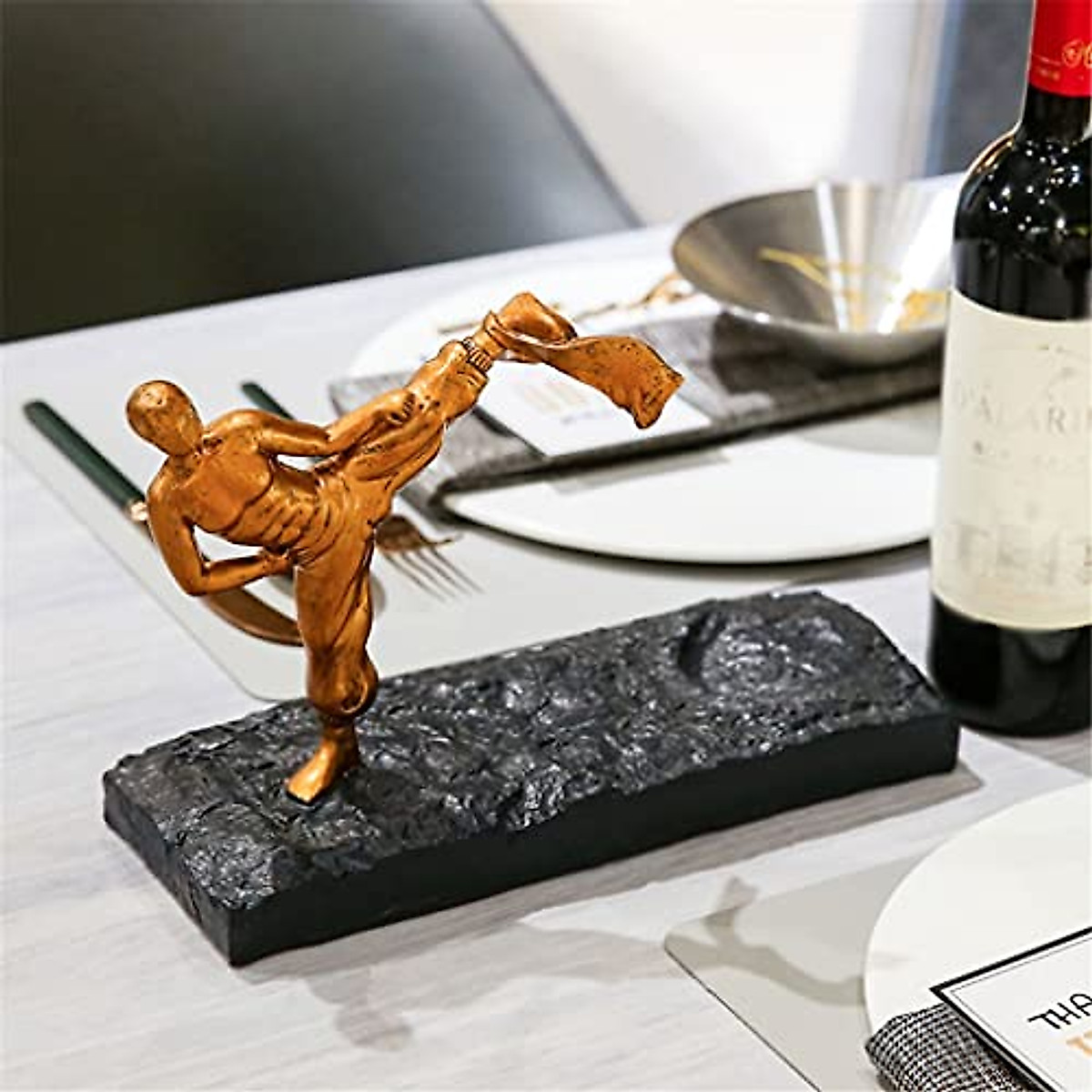 DOUBA Kung Fu Little Golden Man Creative Resin red Wine Rack Decoration Living Room Wine Cabinet Decoration