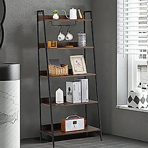 DEILALY 5 Tier Bookshelf Bookcase Ladder Shelf Plant Flower Stand Corner Shelf Plant Rack Kitchen Storage Rack Ladder Storage Organizer Wall Shelves Cabinet Kitchen Living Room Office Balcony Brown