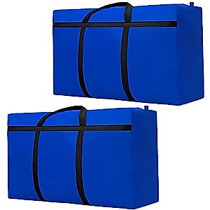 Large Moving Storage Bags, Extra Waterproof Moving Luggage Sturdy Foldable Resistant Bags Totes with Zippers Reusable Shopping Bag College Carrying Bag Travel Home Storage Packing 2 Pack (XL, Blue)