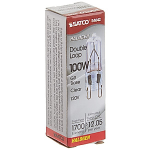 Satco S4642 100 Watt 1700 Lumens T4 Halogen G9 Double Loop Base 120 Volt Clear Light Bulb, Dimmable