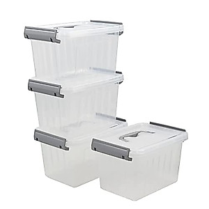 Hespama 3.5 Quart Small Storage Bin, Plastic Latching Box with Lid, 4 Packs