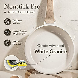 CAROTE Pots and Pans Set，Nonstick Cookware Sets Induction Cookware, White Granite 9 Pcs Non Stick Cooking Set w/Frying Pans & Saucepans(PFOS, PFOA Free)