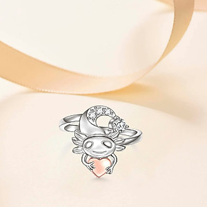 Yearace Axolotl Ring for Women 925 Sterling Silver Rose Gold Axolotl Ring Cute Animal Jewelry Gifts for Women Size 9
