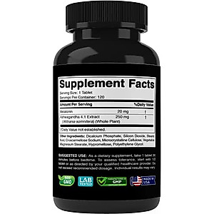 Vitabod Melatonin 20mg with Ashwagandha 4:1 Extract 250mg, Calm Mood & Antioxidant Action, 120 Tablets