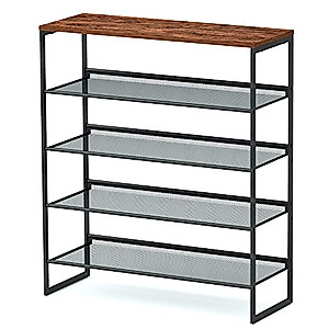 CHEMPFR Shoe Rack - Sturdy Steel Shoe Organizer for Closet or Entryway with Spacious Top and Strong Mesh Shelves - Industrial Style Free Standing Storage Shelves (5-Tier 11.8"x36.2"x31.5")