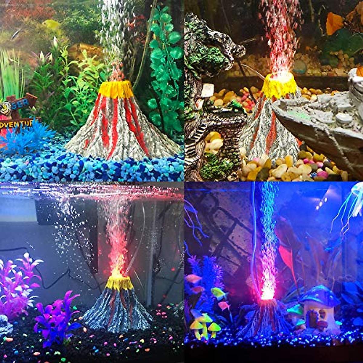Uniclife Aquarium Volcano Ornament Kit with Air Stone Bubbler Fish Tank Decorations