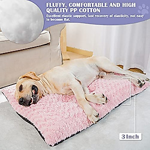DOGKE Large Washable Dog Bed Deluxe Fluffy Plush Dog Crate Pad，Dog Beds Made for Large, Medium, Small Dogs and Cats, Anti-Slip Dog Crate Bed for Sleeping and Anti Anxiety, 32"x22",Pink