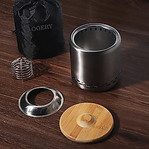 OGERY Tabletop Fire Pit with Stand 7.9 x 6.1 in, Low Smoke Stove Outdoor Table Top Firepit for Urban & Suburbs, Fueled by Pellets or Wood, Portable Mini Fire Pit with Travel Bag, Stainless Steel