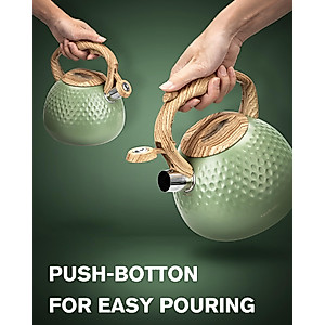 Hauce Radio Tea Kettle Stovetops, 2.5 Quart Food Grade Stainless Steel Water kettles for Stove Top Teatop with Anti-hot Ergonomic Handle,Suitable for All Heat Sources